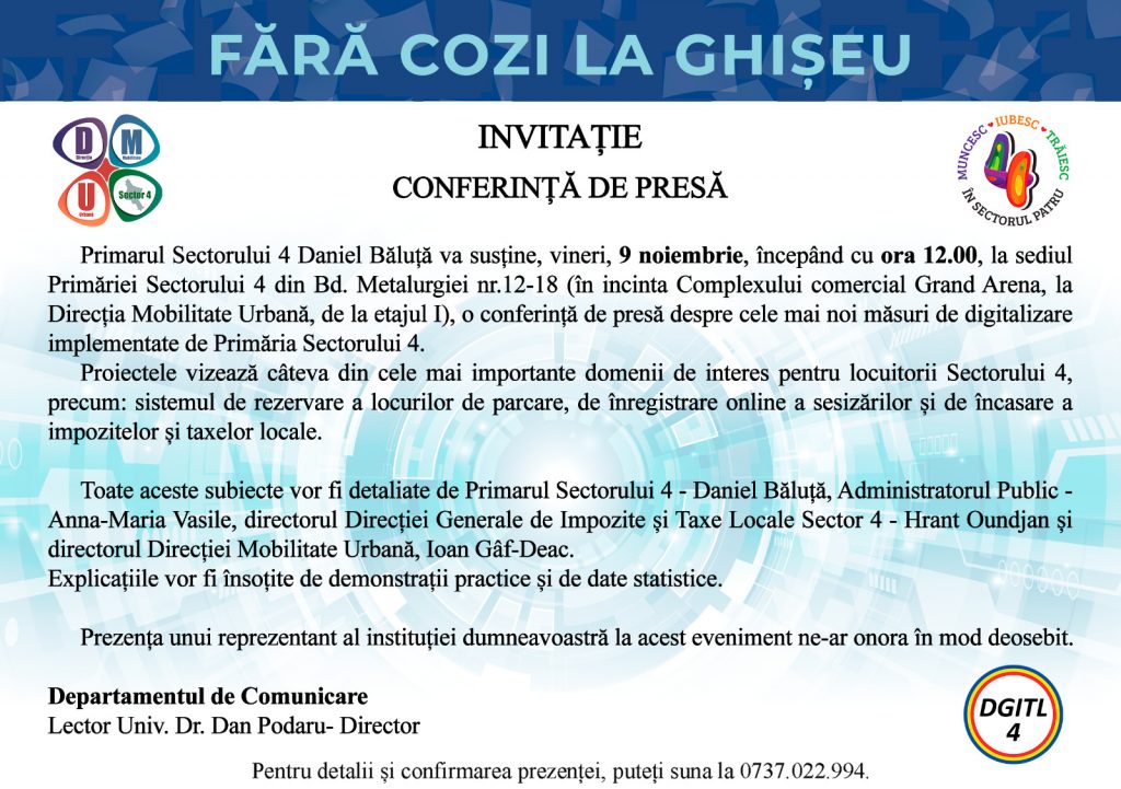 Invitație Conferință de Presă - Primaria Sector 4
